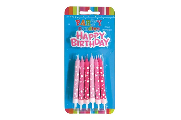 12PK PINK POLKA DOT BIRTHDAY CANDLES WITH PLAQUE Artwrap | My Dream Cake